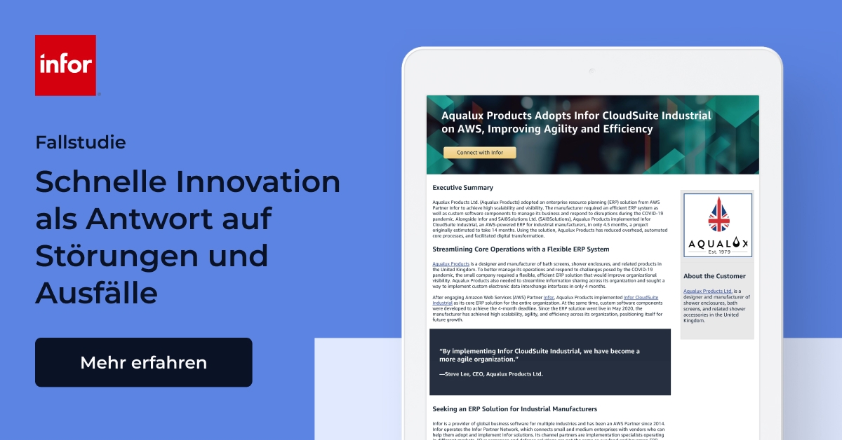 Aqualux steigert Effizienz | AWS-Fallstudie | Infor Aqualux steigert Effizienz | AWS-Fallstudie | Infor