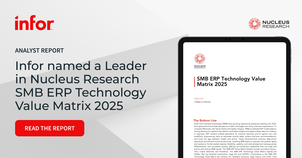 Nucleus SMB ERP Technology Value Matrix 2025 | Report | Infor