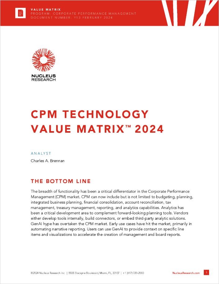 Nucleus Research CPM Technology Value Matrix 2024