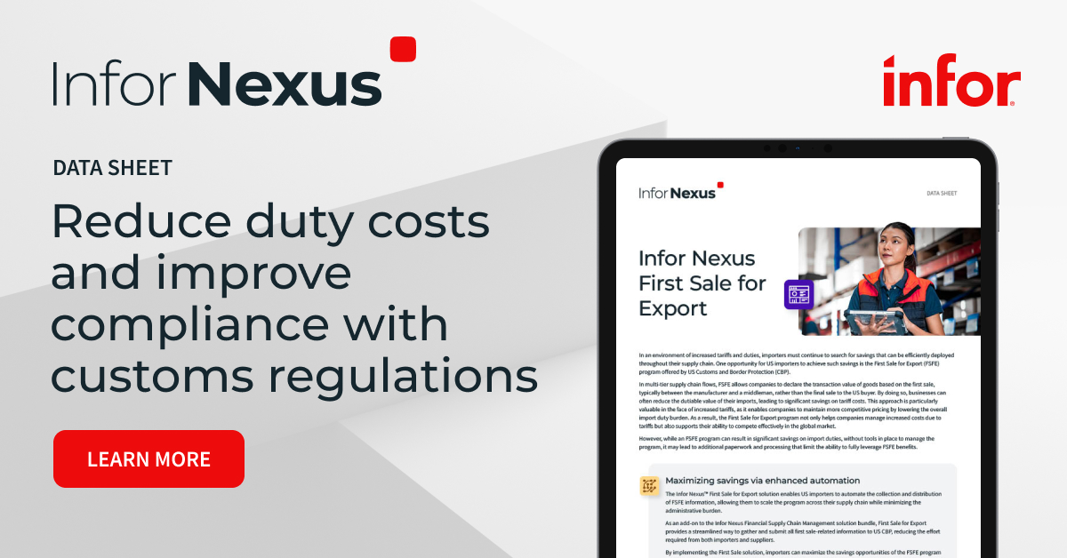 Infor Nexus First Sale for Export | Data sheet | Infor