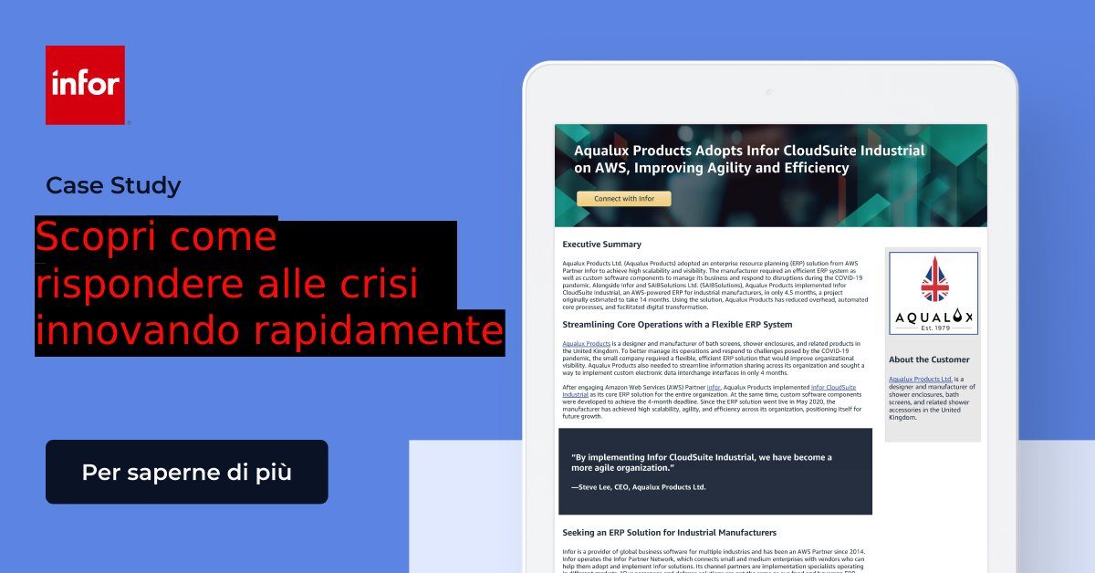 Aqualux automatizza con CloudSuite | Case study AWS | Infor Aqualux automatizza con CloudSuite | Case study AWS | Infor